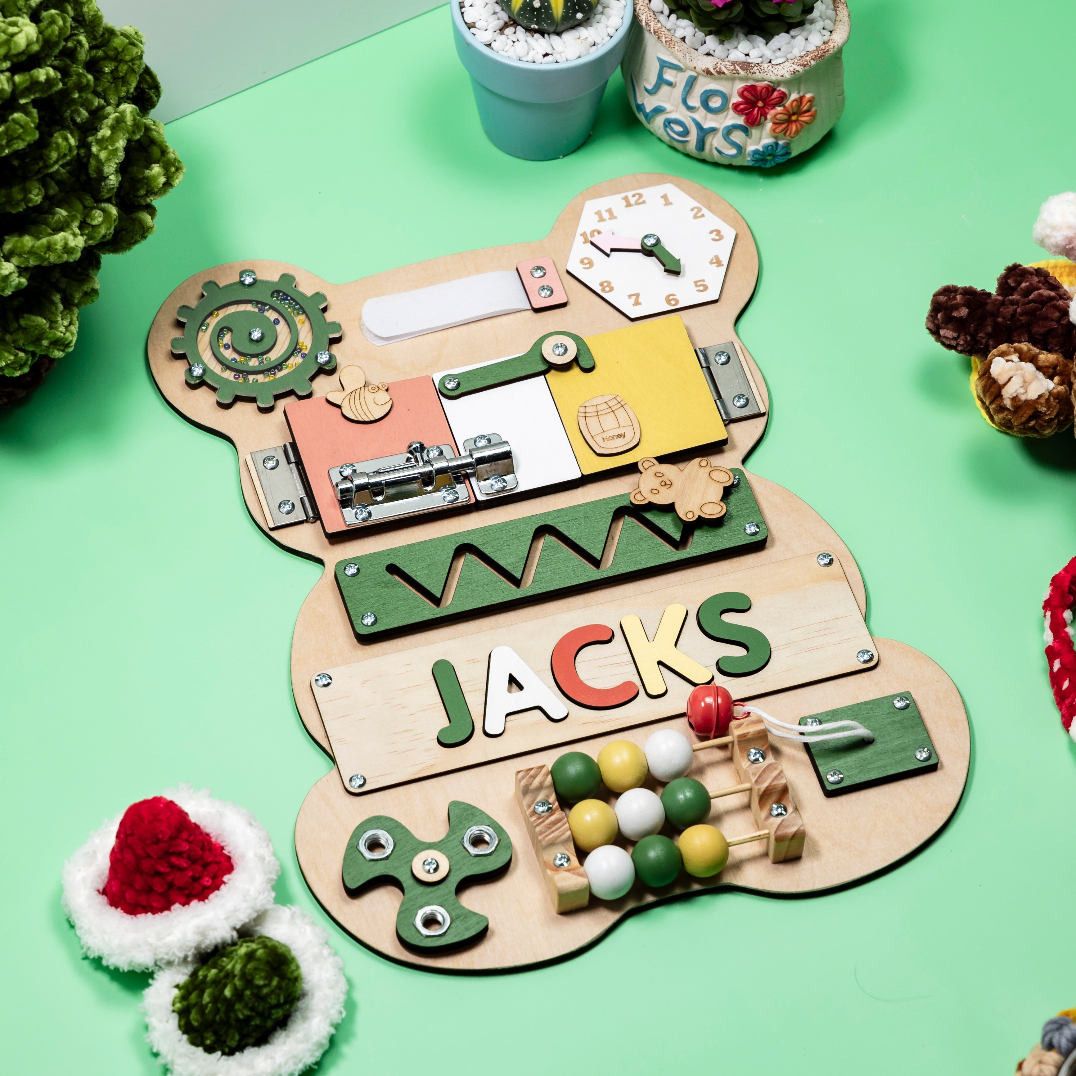 Custom Green Bear Sensory Busy Board – Craftstoy