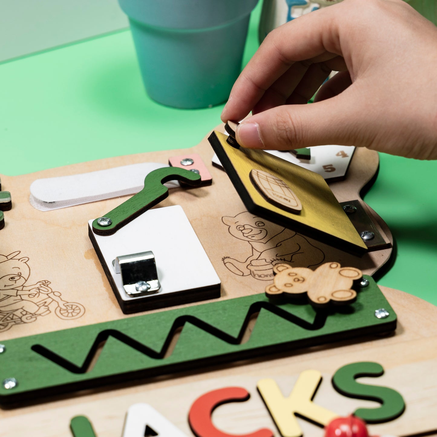 Custom Green Bear Sensory Busy Board – Craftstoy
